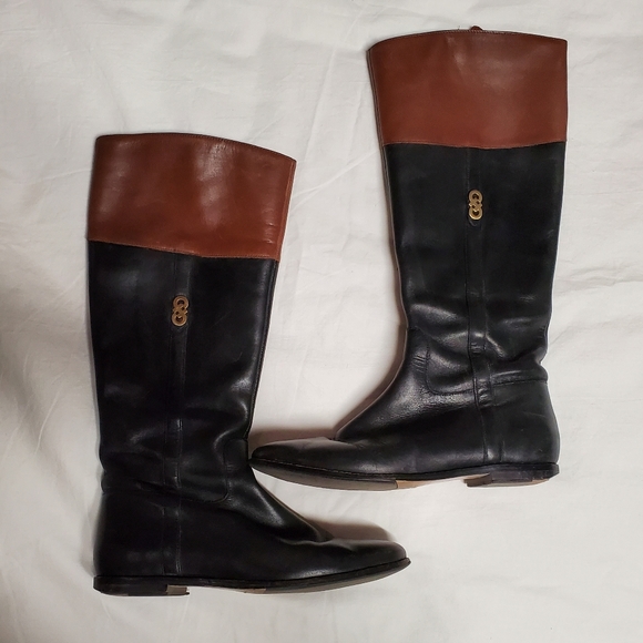 Cole Haan | Shoes | Cole Haan Black And Brown Two Tone Riding Boots ...